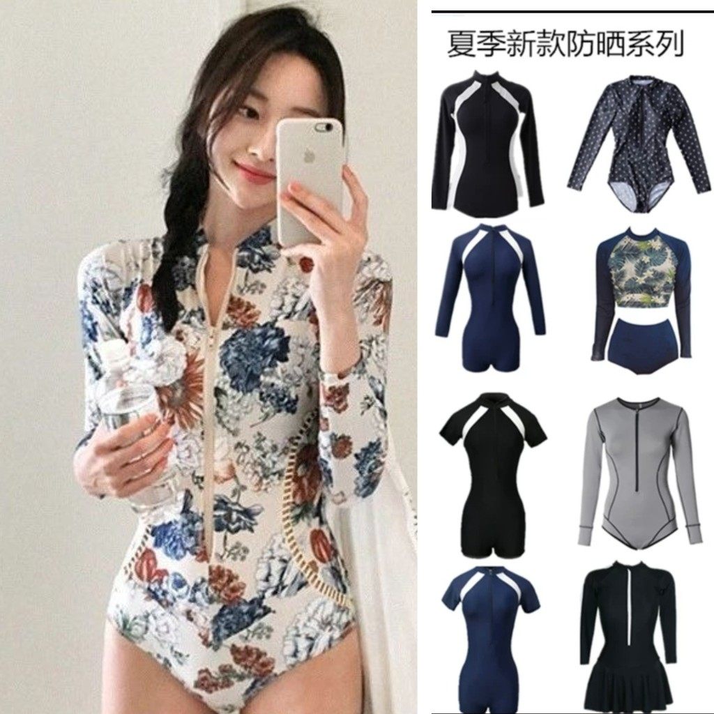 高级感特价可退换大码长袖潜水服碎花专业复古夏季运动保守冲浪服