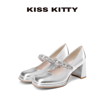 KISSKITTY银色玛丽珍鞋女