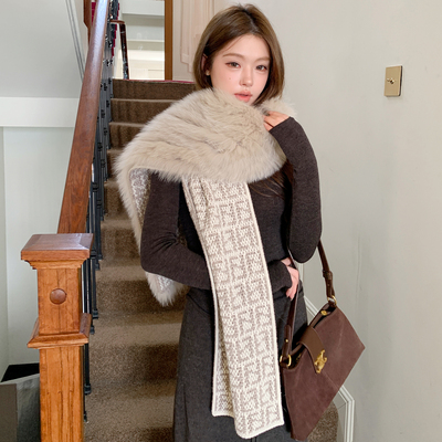 【雪冬仙狐】狐狸毛+针织披肩 女冬季保暖皮草围巾秋冬新品真毛毛