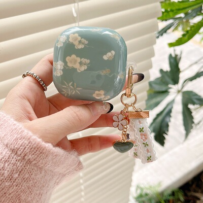 墨绿花朵适用三星buds2pro保护壳Buds FE蓝牙耳机套live/pro耳机壳小众情侣软壳潮