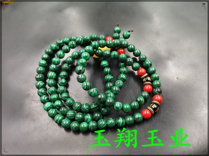 玉翔玉业 6毫米108颗孔雀石圆珠手链 手串可缠绕玉手链 特价