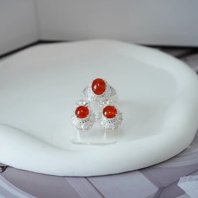 新品天然无烧冰红翡翠蛋面缅甸A货翡翠镶嵌精致百搭饰品【1459】