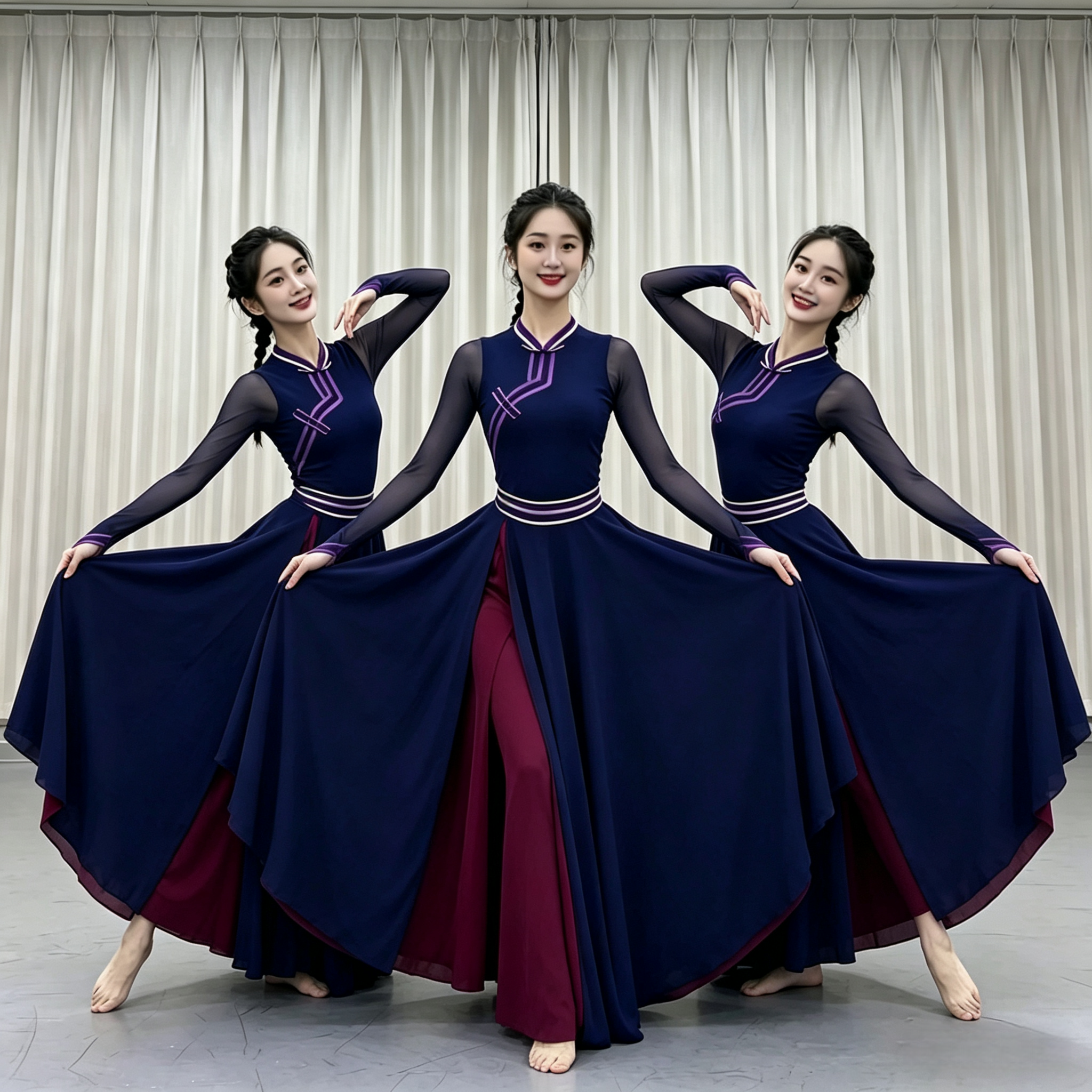 蒙古舞蹈演出服草原大摆裙民族风舞台表演服装藏族舞蹈服连衣裙女