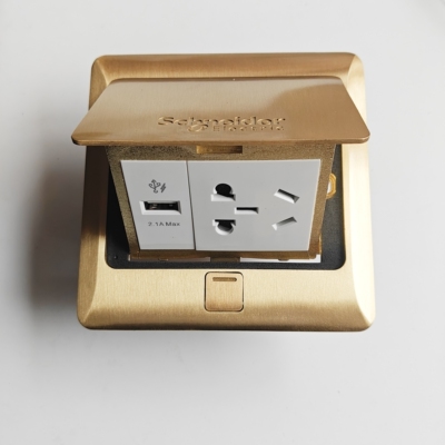 施耐德铜地插USB+五孔地面插座E221C10SUSB铜质光面无底盒