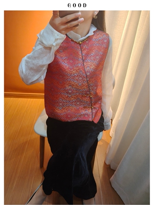 减龄洋气新中式国风马甲女 人丝宋锦缎提花马夹背心新款叠穿上衣