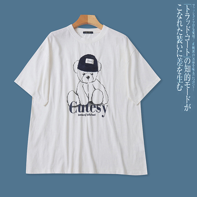 V6368外贸日单卡通印花短袖 T 恤女夏季宽松落肩慵懒风百搭上衣