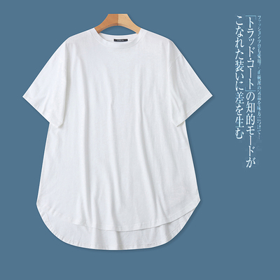 K9430外贸日单女士中长款休闲T恤春夏新款圆领宽松时尚百搭短袖