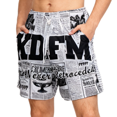 XDFM 美式报纸字母满印速干休闲运动短裤篮球训练透气投篮四分裤