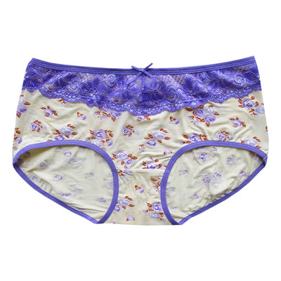 4条包邮普利诗纯棉全棉性感蕾丝中腰可爱碎花女士印花内裤20041