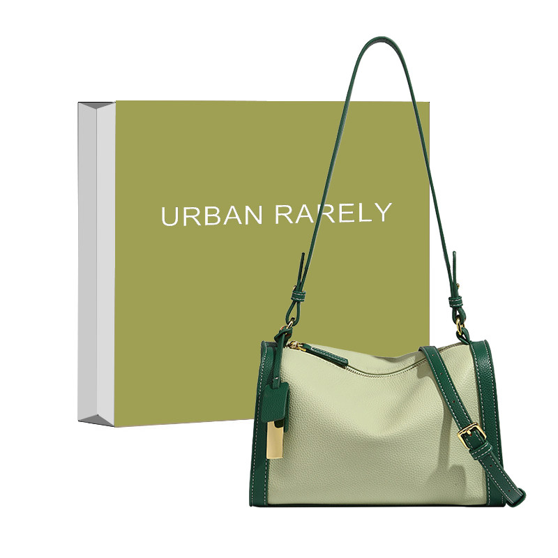 URBAN RARELY绿色波士顿枕头包2023新款大容量撞色百搭手拎斜挎包_虎窝淘