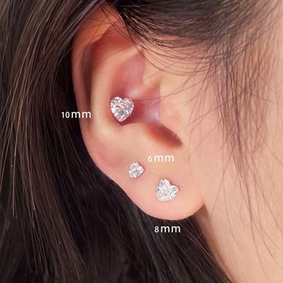 3pcs Ear Stud Earring Sets简约桃心点水钻耳钉超闪锆石小耳钉