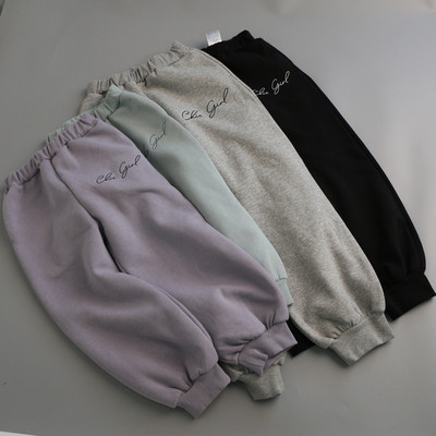 19147童加绒裤2025中大童宽松休闲运动裤刺绣薄绒长裤110-160女童