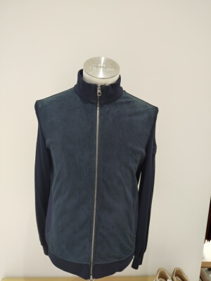 TRANDS 皮夹克，海雾蓝磨砂羊皮，立领夹克，轻柔舒适吊牌价5800