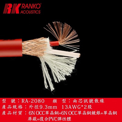 美国RANKO龙格RA-2080高纯6NOCC单晶铜镀银同轴讯号散线 现货