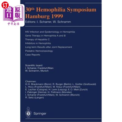 海外直订医药图书30th Hemophilia Symposium Hamburg 1999: HIV Infection and Epidemiology in Hemoph 1999年汉堡第30届