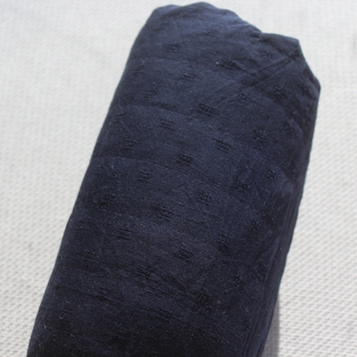 新品布料纯棉藏蓝色提花超薄软皱皱夏季服装面料140*170cm