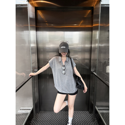 MOMENTHOME 16针天丝莱赛尔细腻Polo针织衫弧形针织上衣女夏