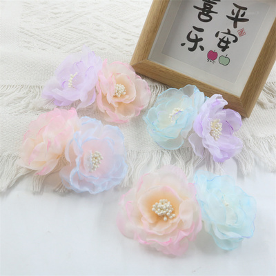 欧根纱烧边海棠花diy手工发夹