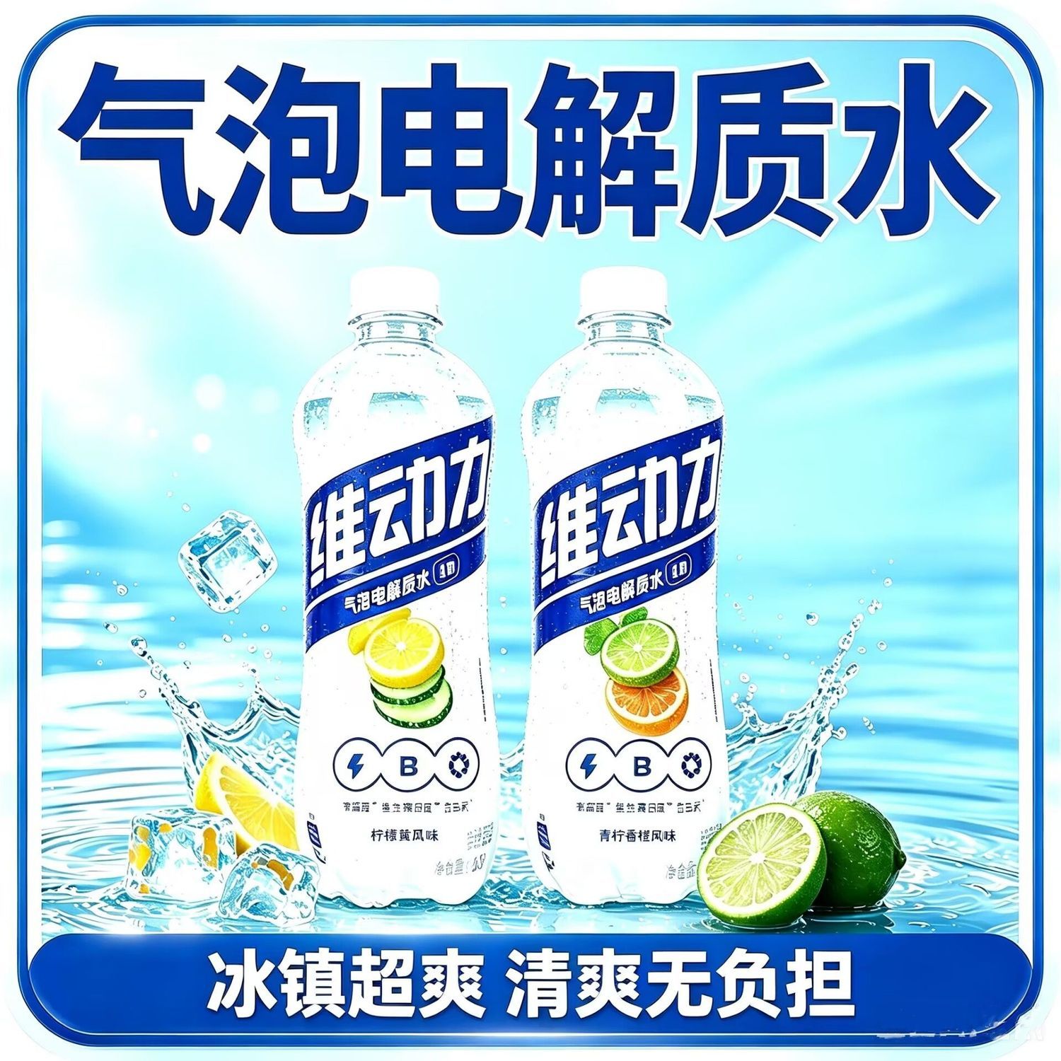 百事维动力气泡电解质水低糖青柠葡萄柚柠檬黄瓜味夏日补水饮料