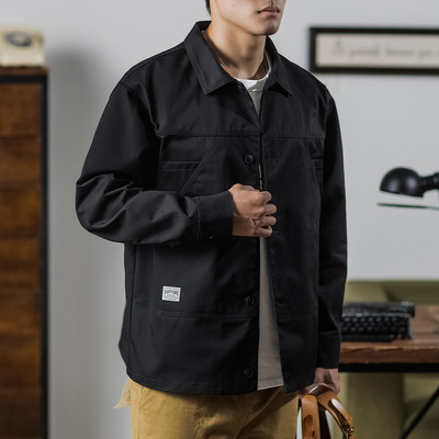 美式休闲硬朗工装多口袋翻领夹克