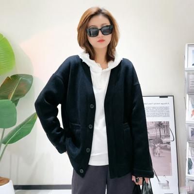 金影奇春季新款空气棉V领外套女休闲大码女装宽松开衫上衣85055