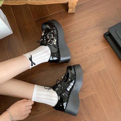 甜酷辣妹小皮鞋女哥特风松糕底lolita鞋