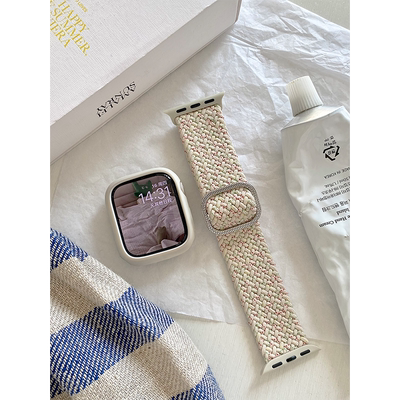 康康的春樱色编织表带苹果手表可调节适用于iwatch9876se男女运动