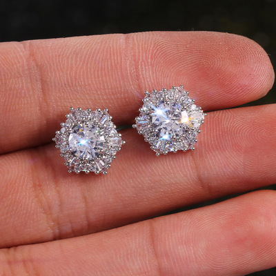 New Luxury Women Crystal White Earrings Hexagonal Earrings