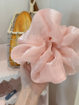 清仓！自制韩系温柔大号芙蓉粉紫色欧根纱大肠发圈高级感扎马尾