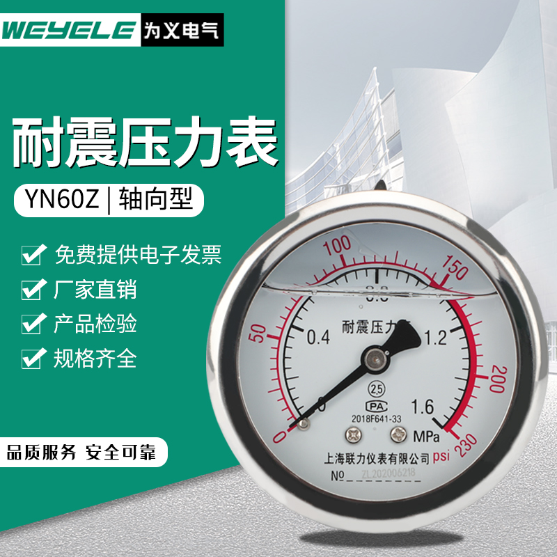 YN60Z轴向耐震压力表-0.1至60MPa立式抗震充油液压油压真空负压表_虎窝淘