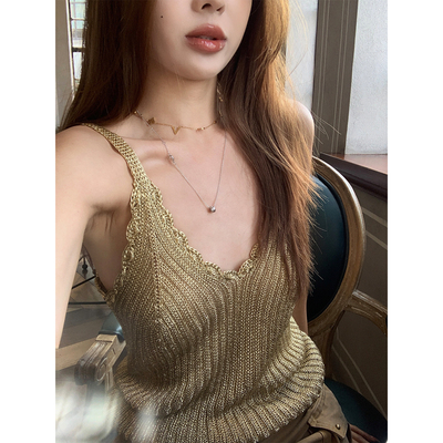 NanaByNana【塞林格女孩】辣妹V领针织吊带背心女夏手工钩花上衣