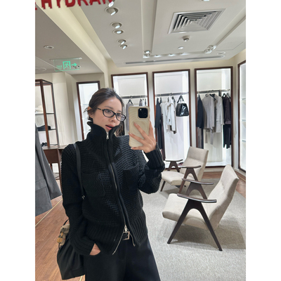 NanaByNana【凛冬旷野】华夫格羊毛毛衣女冬高领双开拉链开衫上衣