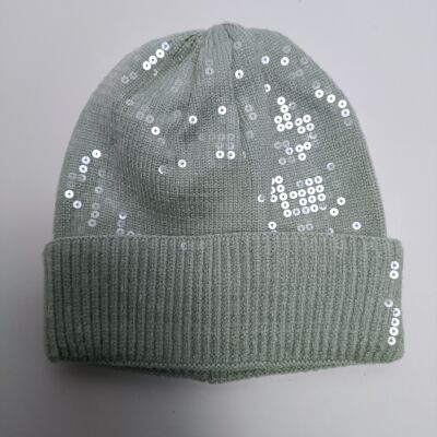 头围54-56cm薄荷绿亮片字母厚款针织帽毛线帽子保暖满20元包邮