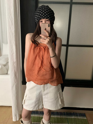 26夏韩SINGLE WELL温柔奶油色系抽绳设计轻盈飘逸吊带打底小背心