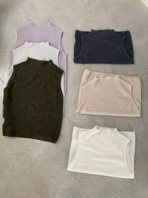 秋韩版sliver复古baby羊驼斜纹肌理感半高领背心羊毛女内搭上衣