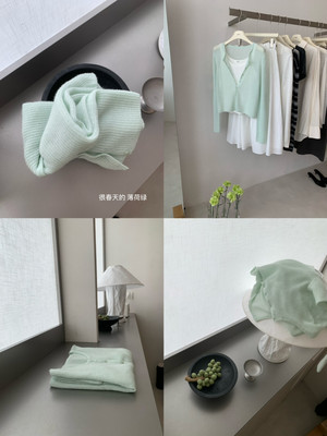 26早春新款韩版sliver薄荷绿针织开衫外套女薄款长袖短款上衣