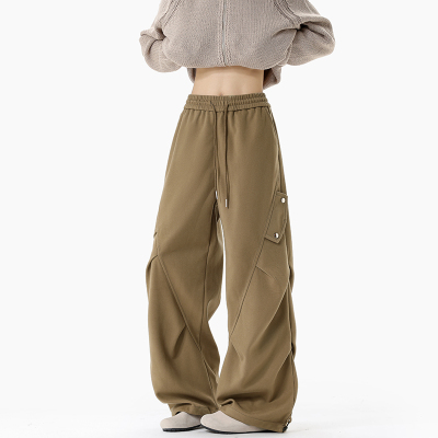 高克重痞帅褶皱拼接星空呢料大码工装裤男美式重磅阔腿休闲长裤