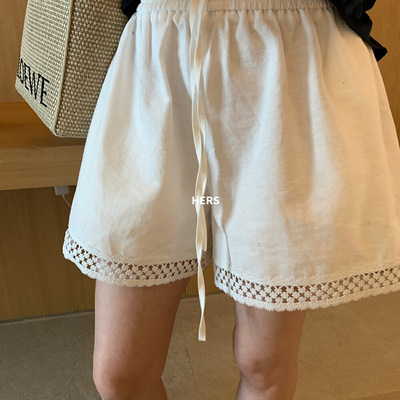 Hers夏蕾丝镂空阔腿休闲短裤女