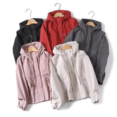 2026新款休闲纯色宽松连帽外套休闲时尚防风拉链夹克上衣女481600