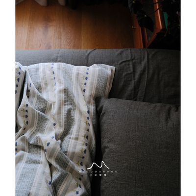 条纹蓝絮·棉麻秋冬慵懒复古碎花被套四件套1.8m床单床笠赠1枕套