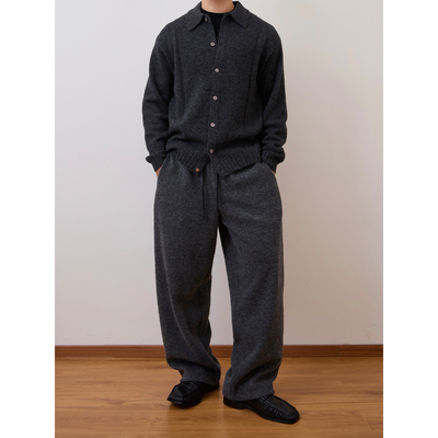 100%羊毛男士复古翻领针织开衫