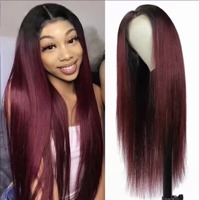 13*4frontal Burgundy  Straight Long Wigs Brazilian Human hai