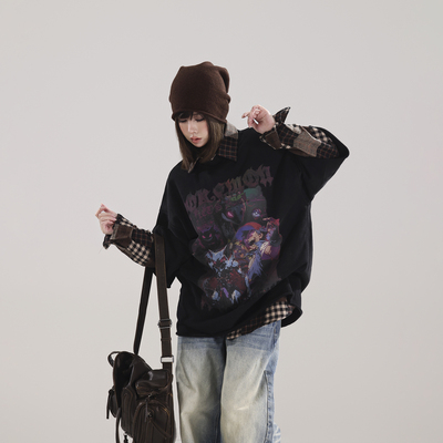 初代美希MEYSIKIM 复古印花t恤女慵懒风宽松上衣ME0648