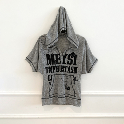 初代美希MEYSIKIM 原创自制实拍弹力印花t恤女连帽宽松上衣ME0088