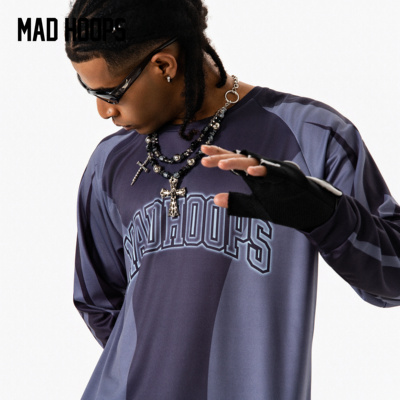 Madhoops獠牙系列运动长袖篮球橄榄球速干透气投篮足球飞盘服T恤