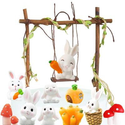 Cute Animal Easter Rabbit Mini Figurines Bunny Carrot Cake D