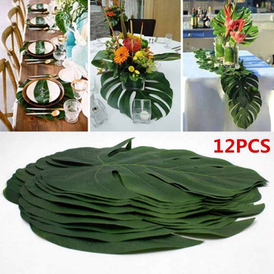 12pcs Artificial Tropical Palm Leaves Hawaiian Luau Party