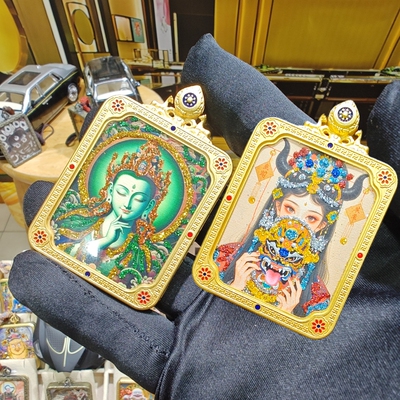 铜壳送礼【纯手绘彩金】唐卡项链