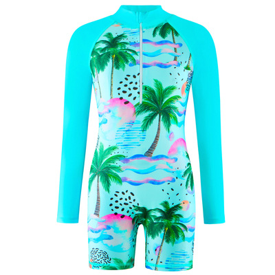 亚马逊儿童泳衣女童长袖平角游防晒衣女童速干泳装Girl Swimsuit