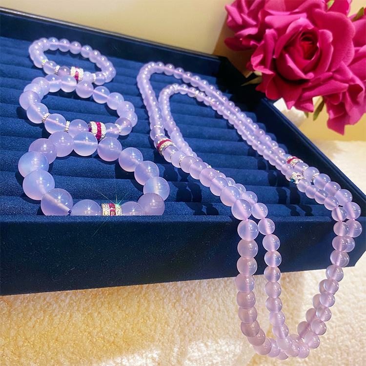 VISING珠宝天然紫玉髓百搭链项链珠链手串气质送礼媲美翡翠S925银_虎窝淘